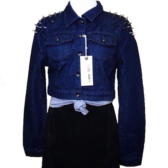 Special A Jeans | Jackets & Coats | Nwt Denim Studded Spiked Shoulder ...